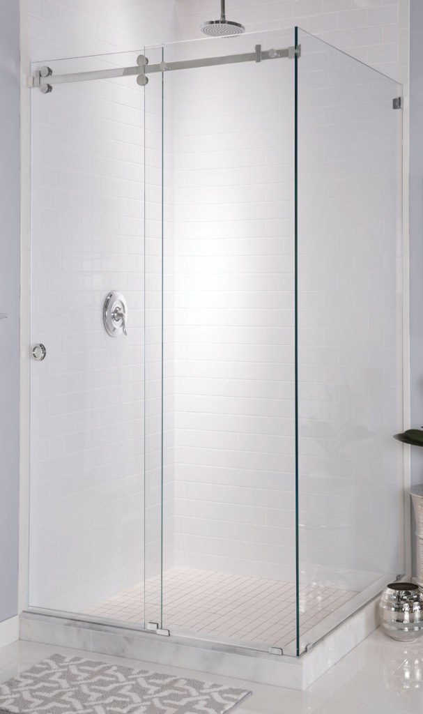 Volante® 90° Frameless Corner Stall Sliding Enclosure | Mr. Shower Door